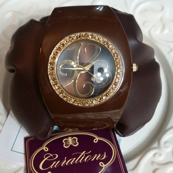 Curations | Jewelry | Curations Chocolate Bangle Cuff Watch Nib | Poshmark